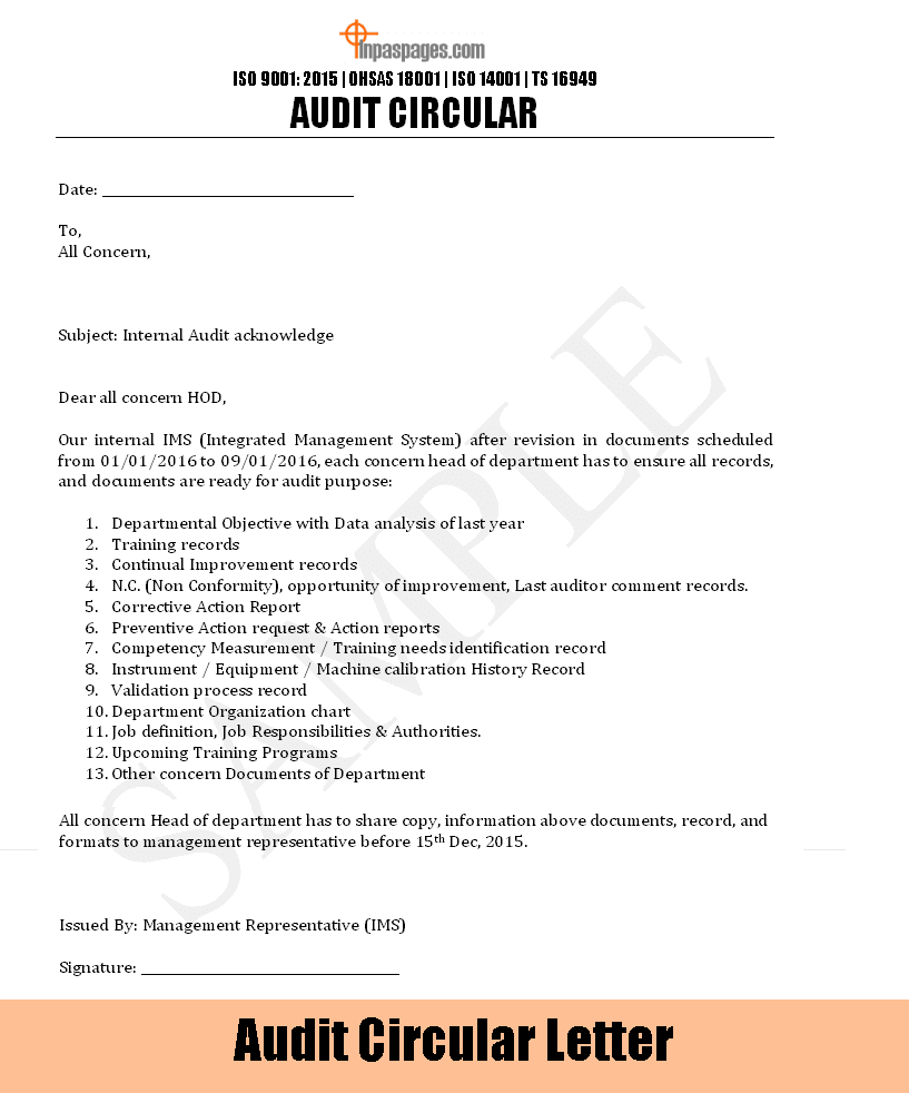 Internal Audit Circular Internal Audit Circular