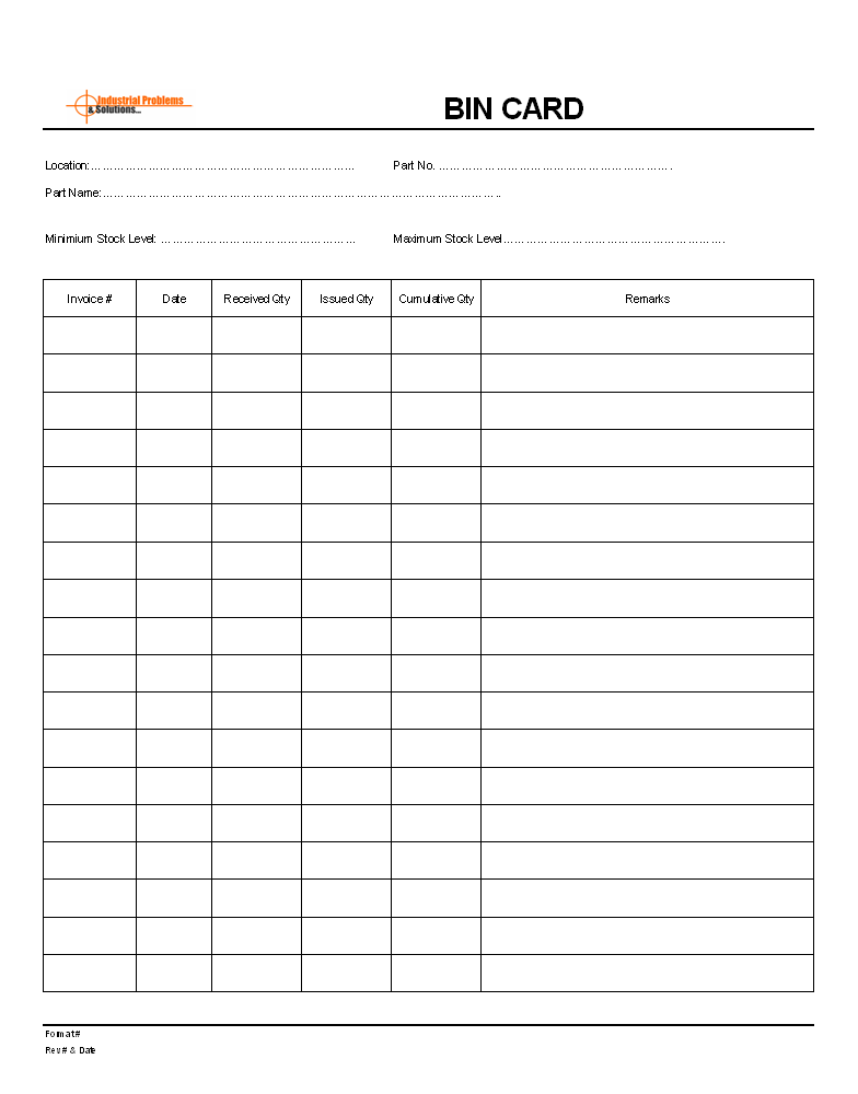 Bin Card Format