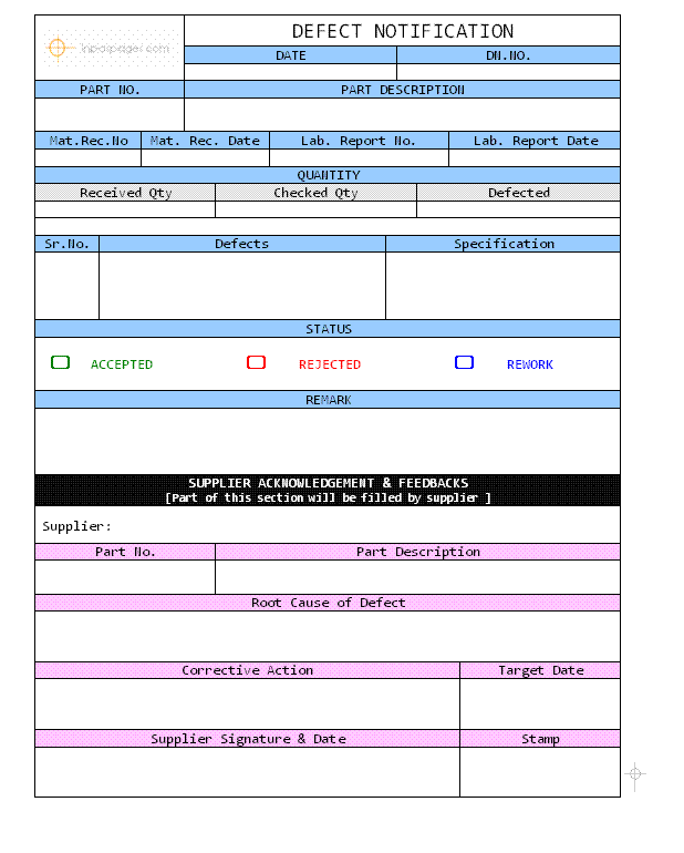 Defect Notification Format Word PDF Report