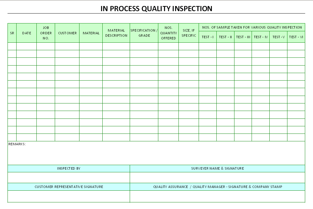 In Process Quality Inspection Format Samples Word Document Download