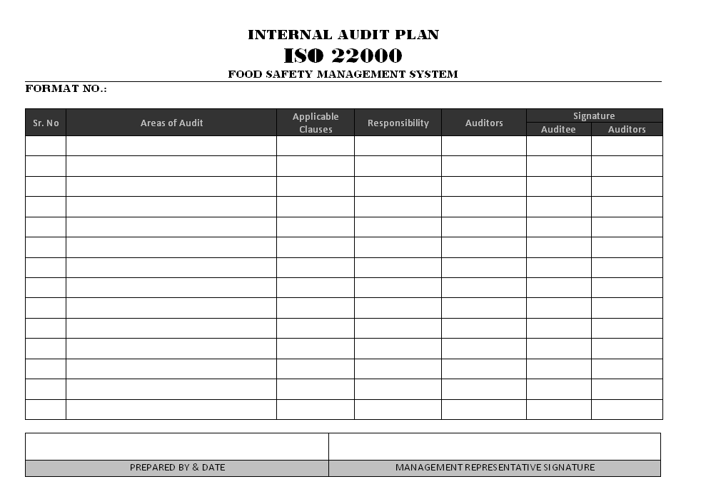 Internal Audit Plan ISO 22000 Format Samples Word Document Download