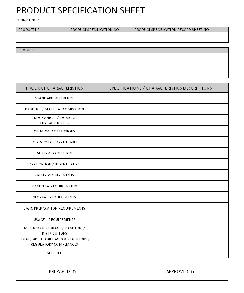Product Specification Sheet Format Samples Word Document Download