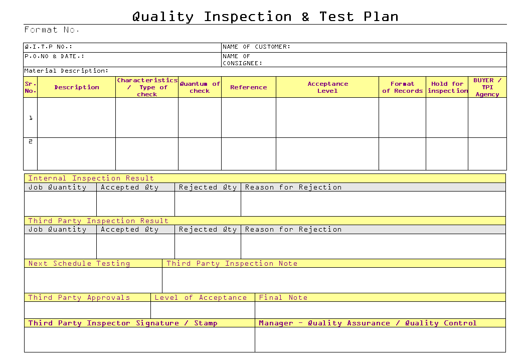 Inspection And Test Plan Template