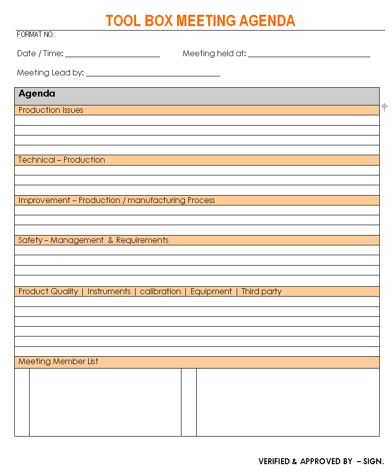 Toolbox meeting agenda format | template | Excel | Word | PDF Toolbox meeting agenda format | template | Excel | Word | PDF