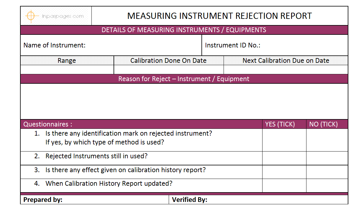Measuring Instrument Rejection Report