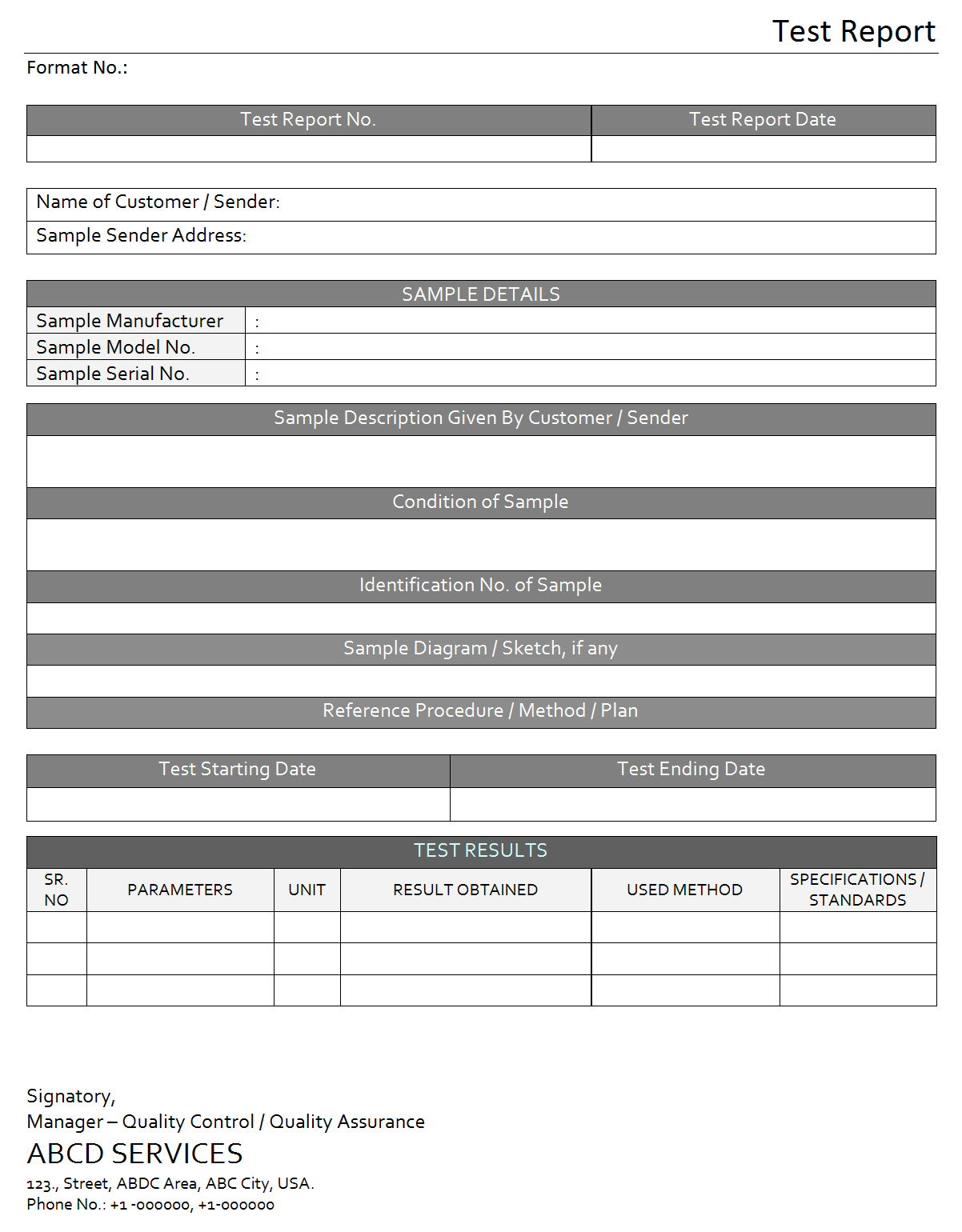 Test Report For Laboratory