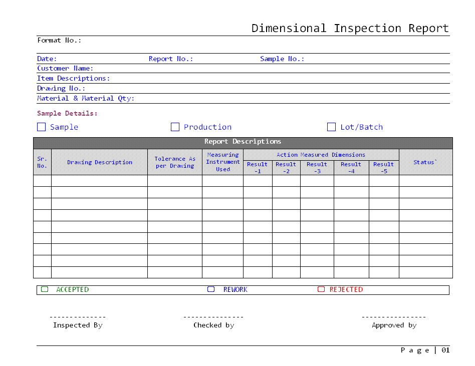 Dimensional Inspection Report