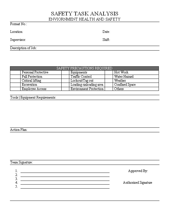 Safety Task Analysis