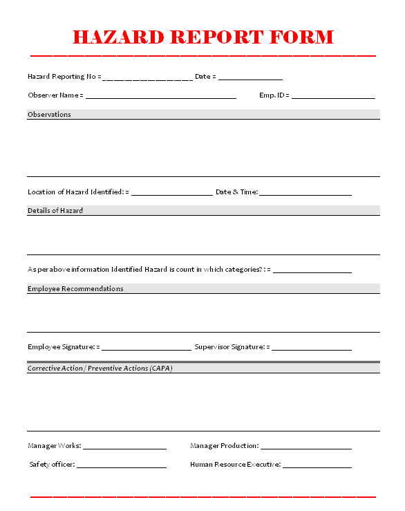 Hazard Report Form Hazard Report Form