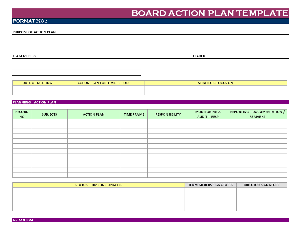 Board Action Plan Template