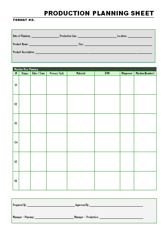 Production Planning Sheet