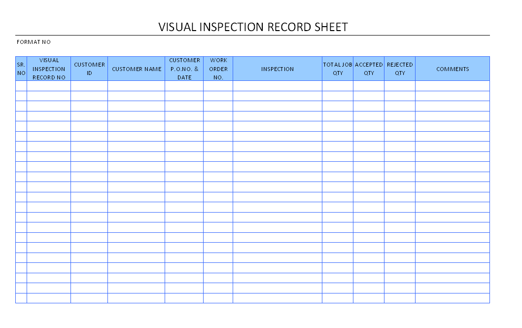 Visual Inspection Record Sheet