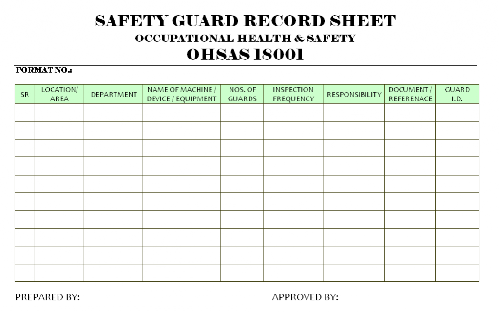 Safety Guard Record Sheet