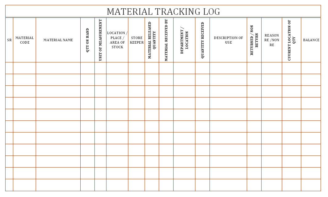 Material Tracking Log