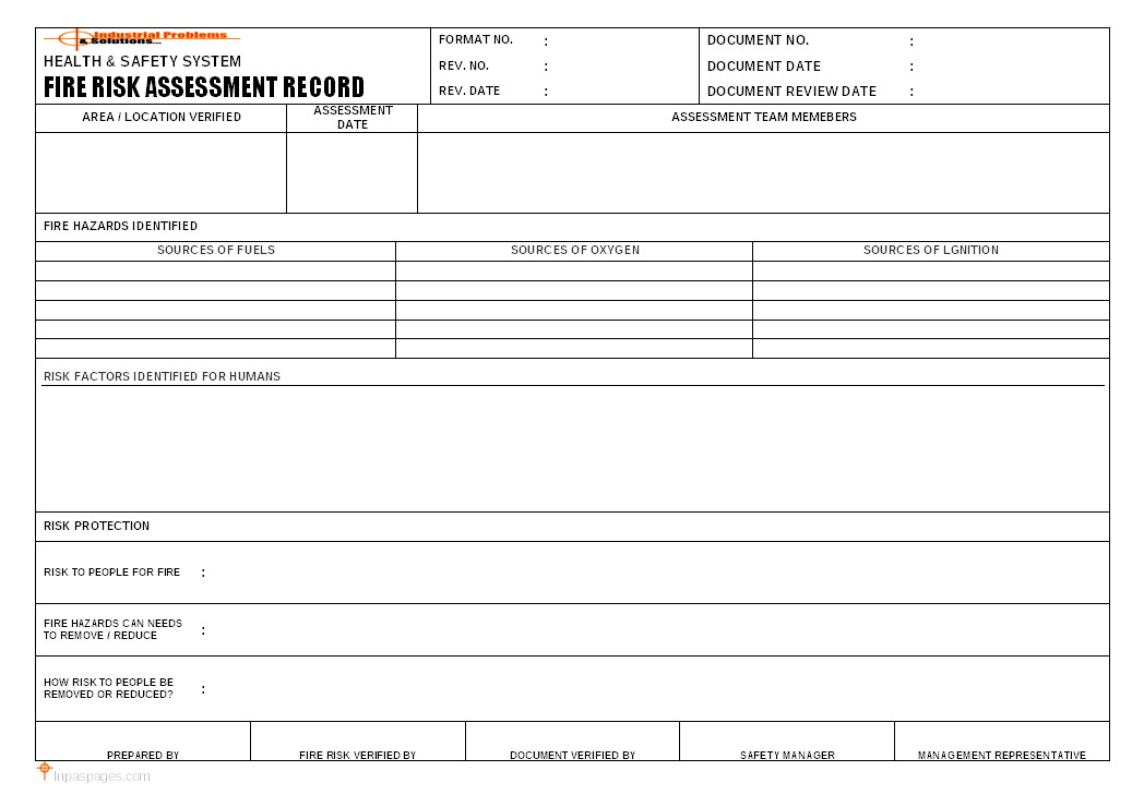 Fire Risk Assessment Form Template Free FREE PRINTABLE TEMPLATES