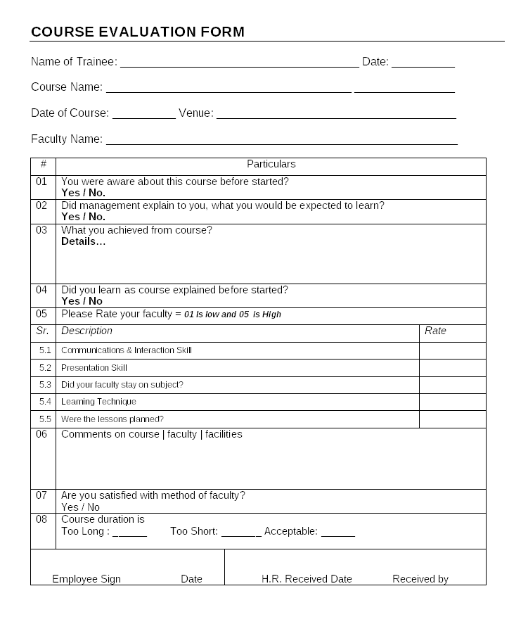 Training Course Evaluation Documentation