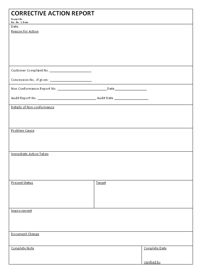 Corrective Action Report Format