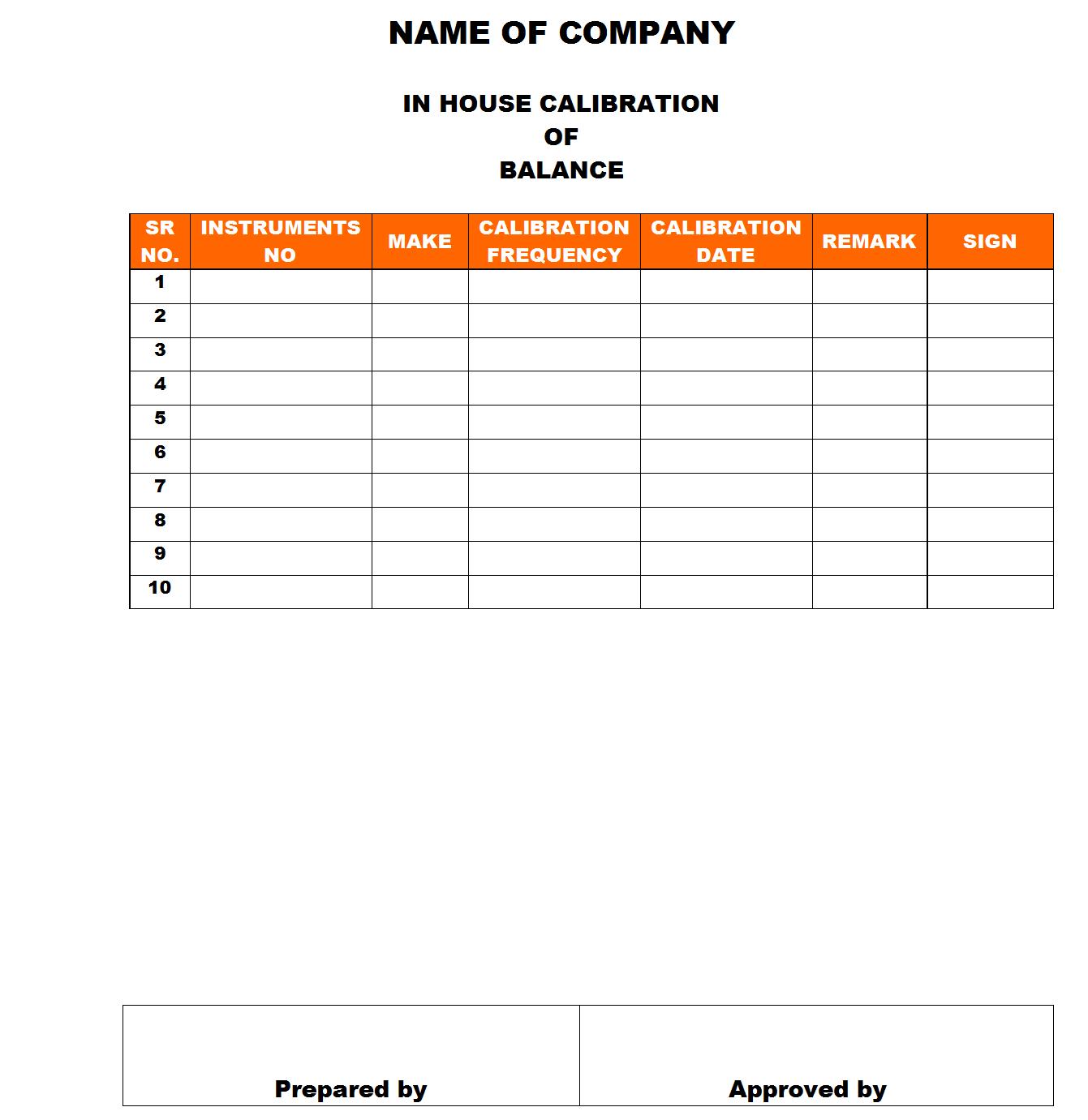 Inhouse Calibration Format format | Word | PDF | Report Inhouse Calibration Format format | Word | PDF | Report