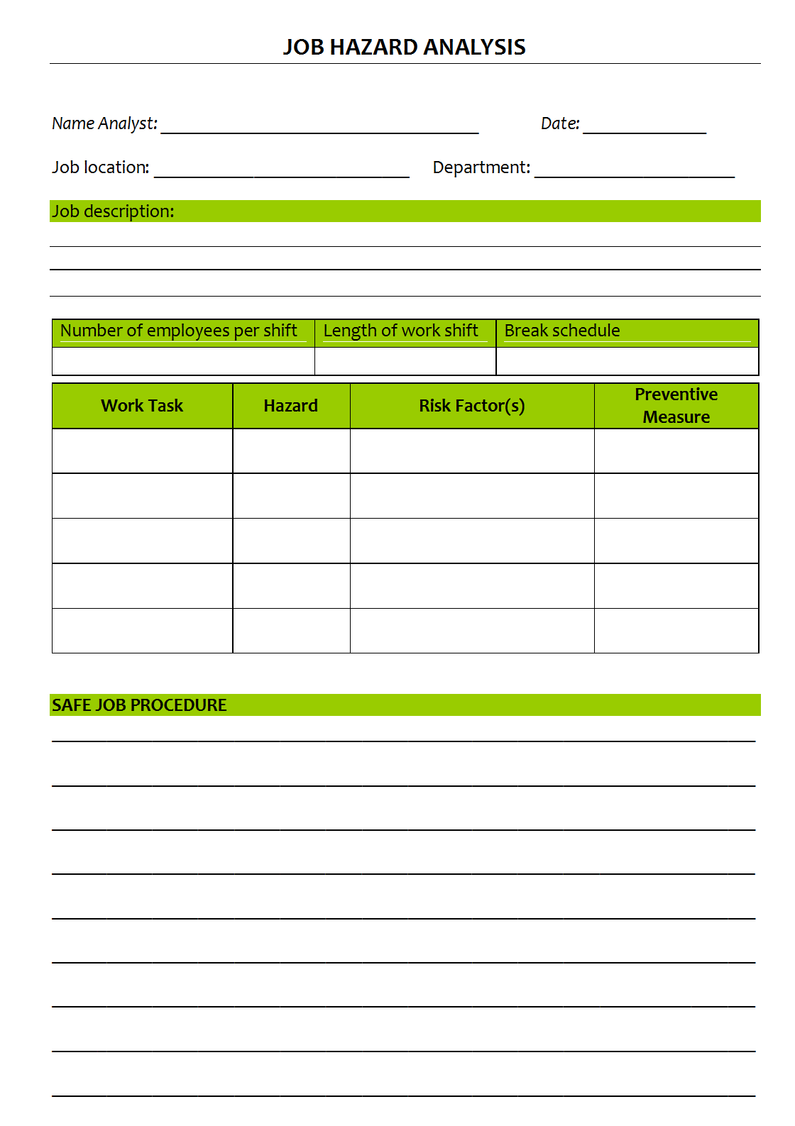 Job Hazard Analysis Form Samples Word Document Download