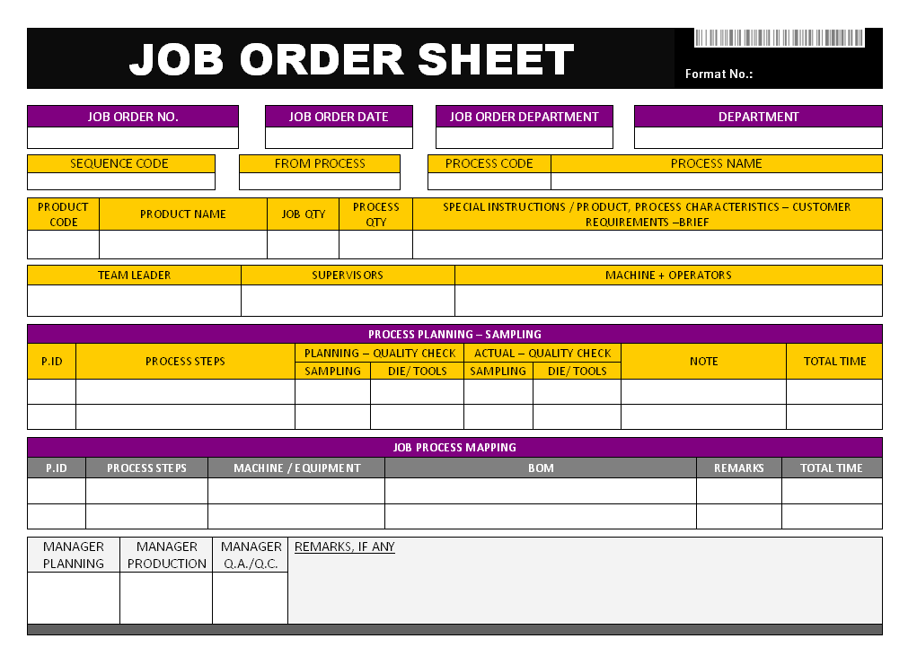 Job Order Sheet Format Samples Word Document Download