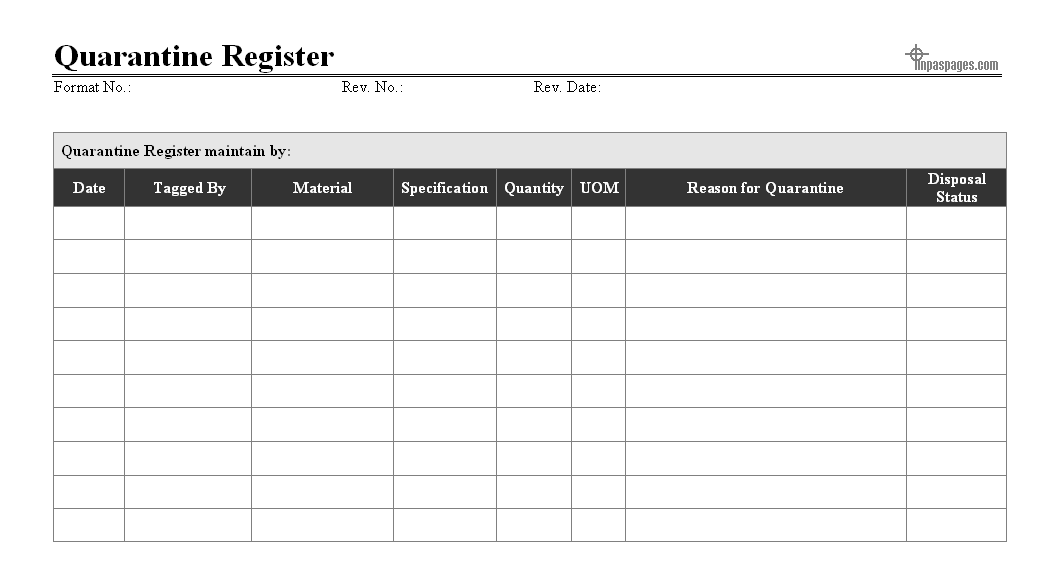 Quarantine Register Format