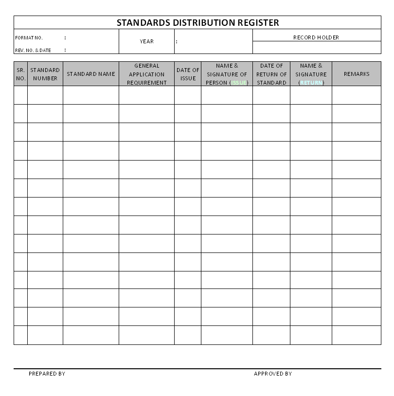 Standards Distribution Register Format