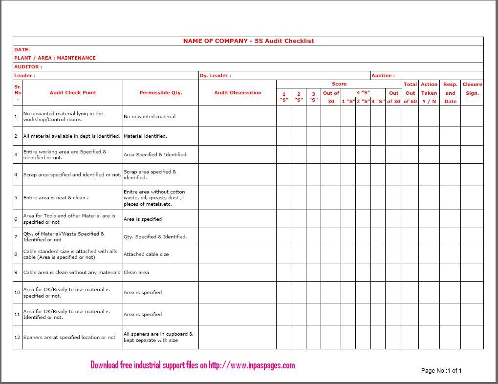 5S Audit Form
