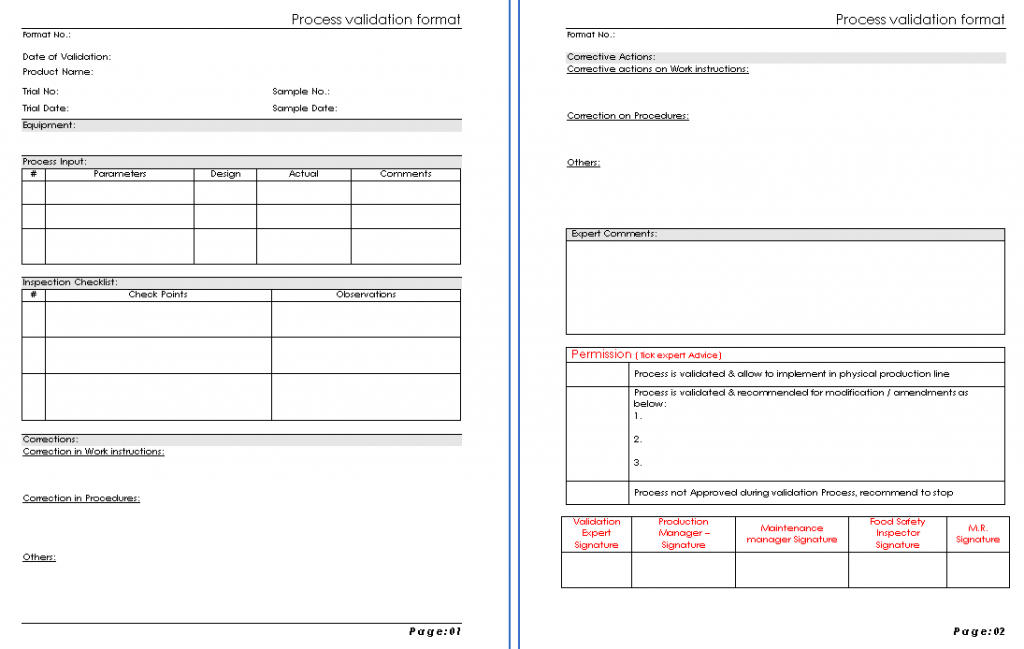 Process validation format Process validation format