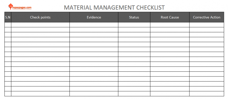 Material Management Checklist
