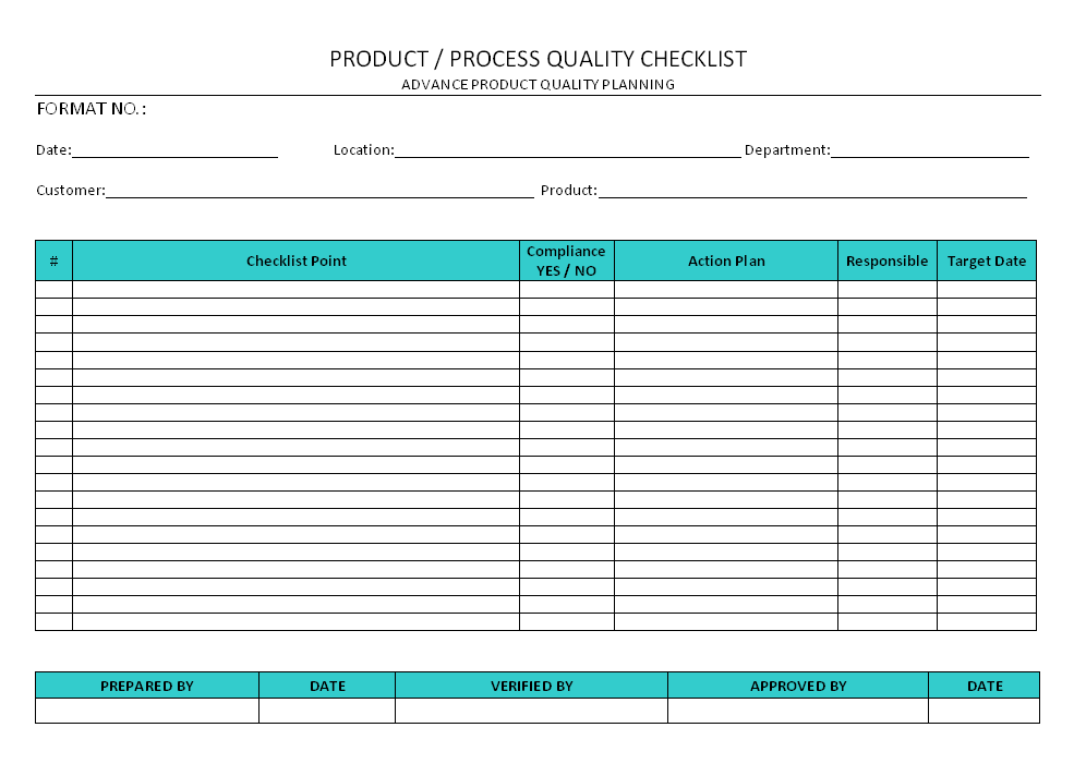 Product Process Quality Checklist Product Process Quality Checklist