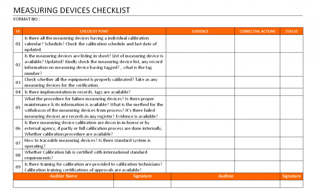 Measuring device checklist | Measuring instruments