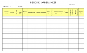 Pending order sheet