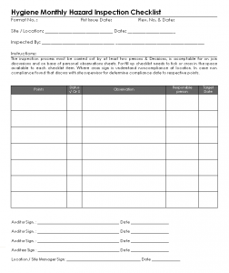 Hygiene inspection checklist - Monthly Checklist templates & Format