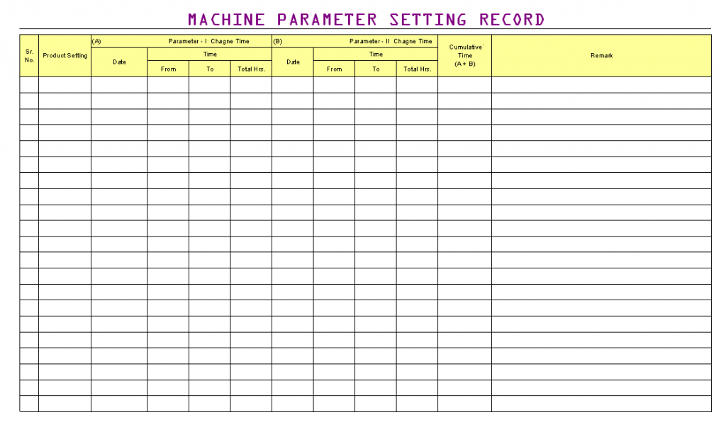 Machine parameter setting record Machine parameter setting record