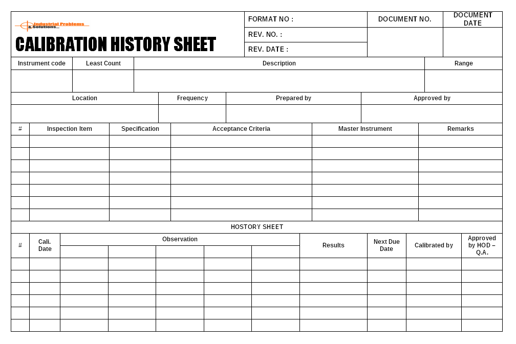 Calibration Sheets Templates