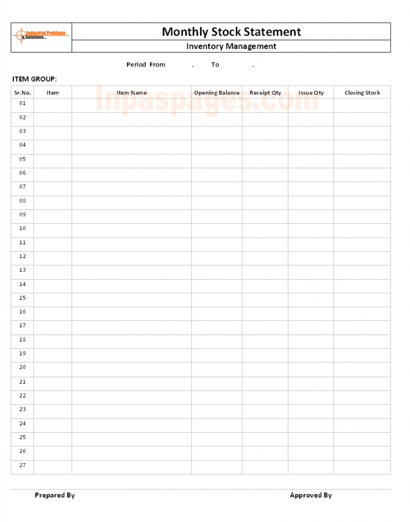 monthly stock statement format in excel