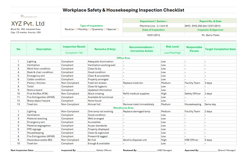 Workplace Safety & Housekeeping Inspection