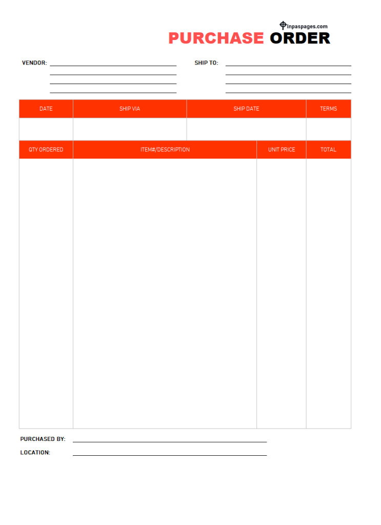 Purchase order format - 5+ Samples | PDF | Word | Excel