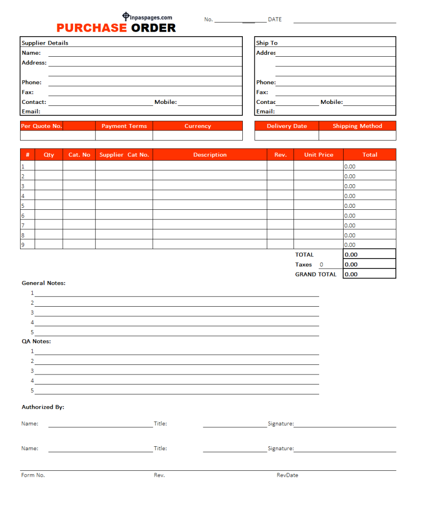 Purchase order format - 5+ Samples | PDF | Word | Excel