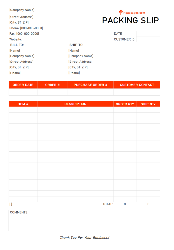 Packing slip templates free in excel sheet & word format