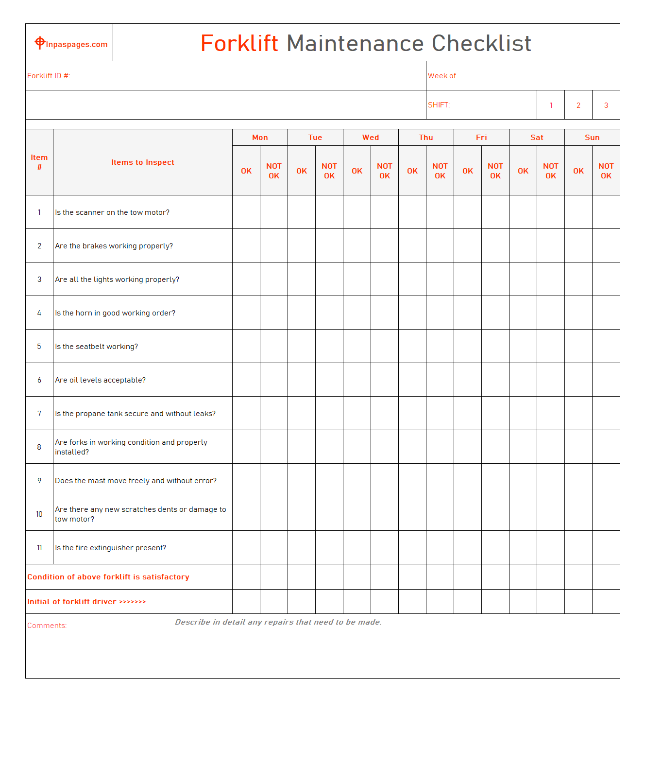 Maintenance Checklist Templates - 10+ free daily, weekly