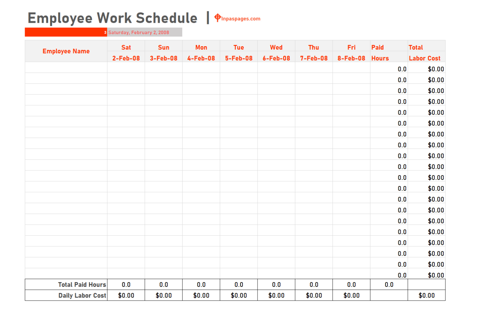 Work schedule template | Daily | Weekly | Monthly for Excel