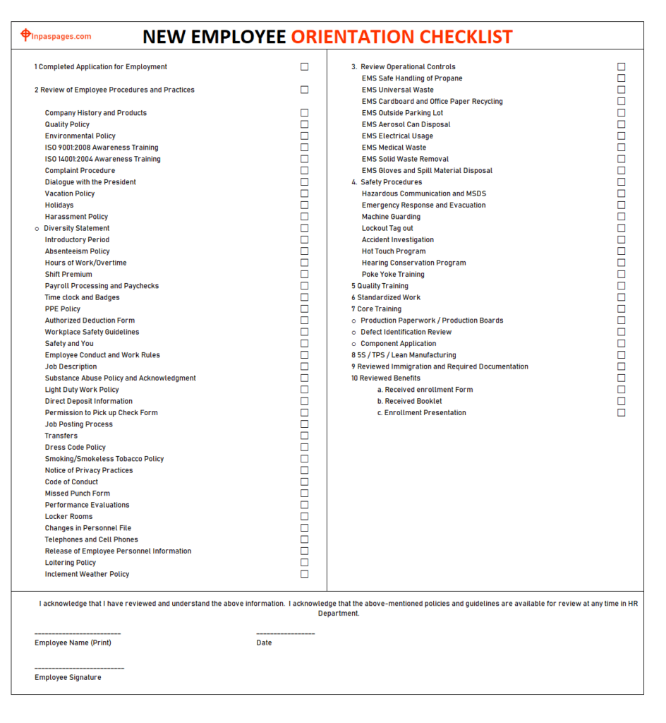 Employee Orientation Checklist – Word | Excel | PDF – templates