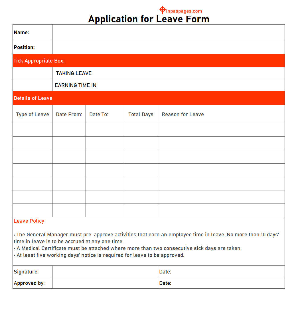 Leave Application form template | Employee in Excel & word format